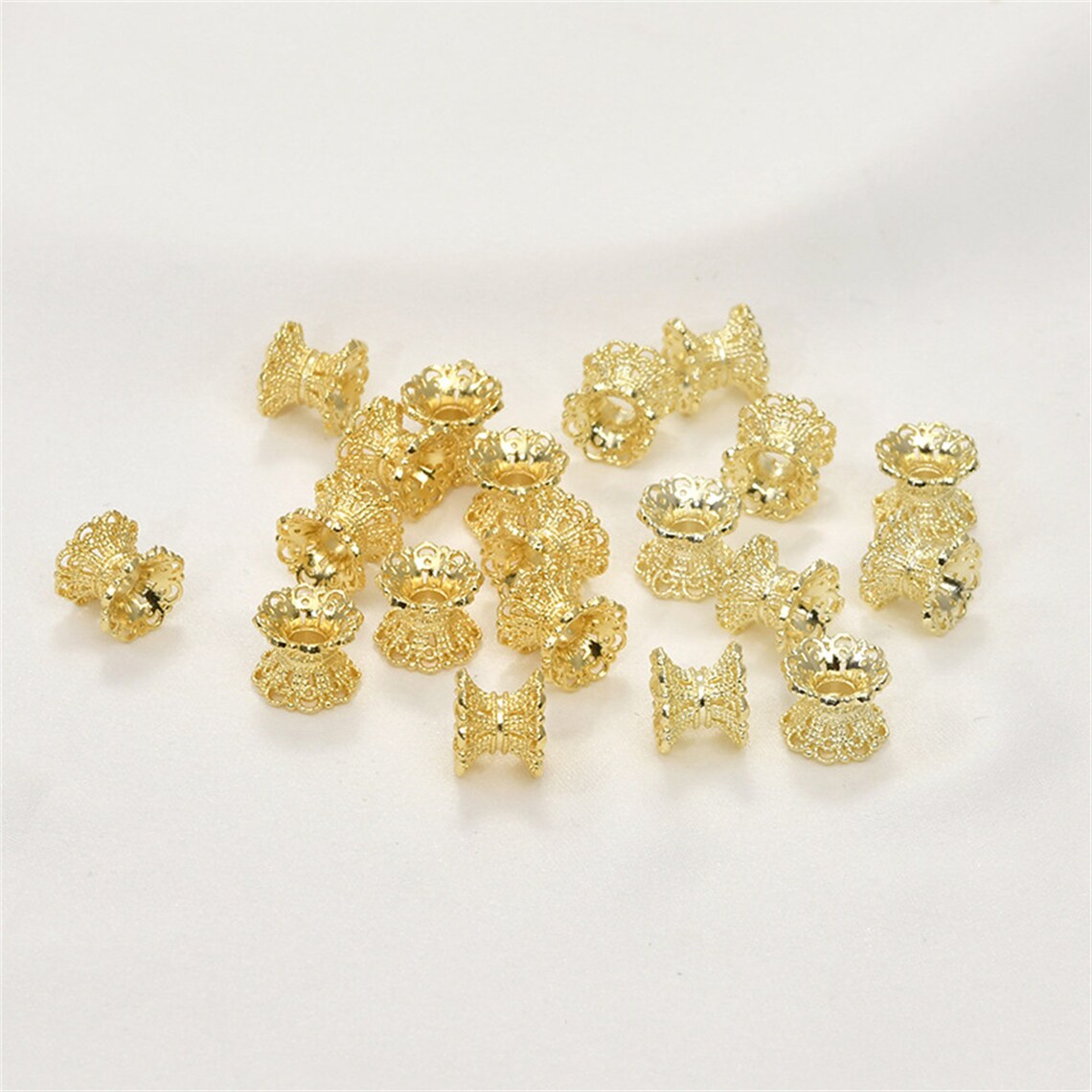 14K Gold Plated Flower Bead Caps, Double Flower Beads Cap for Jewelry ...