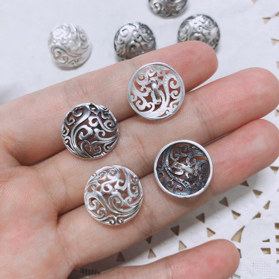 Sterling Silver Hollow Cloud Buttons, S925 Silver Spiral Beads for ...