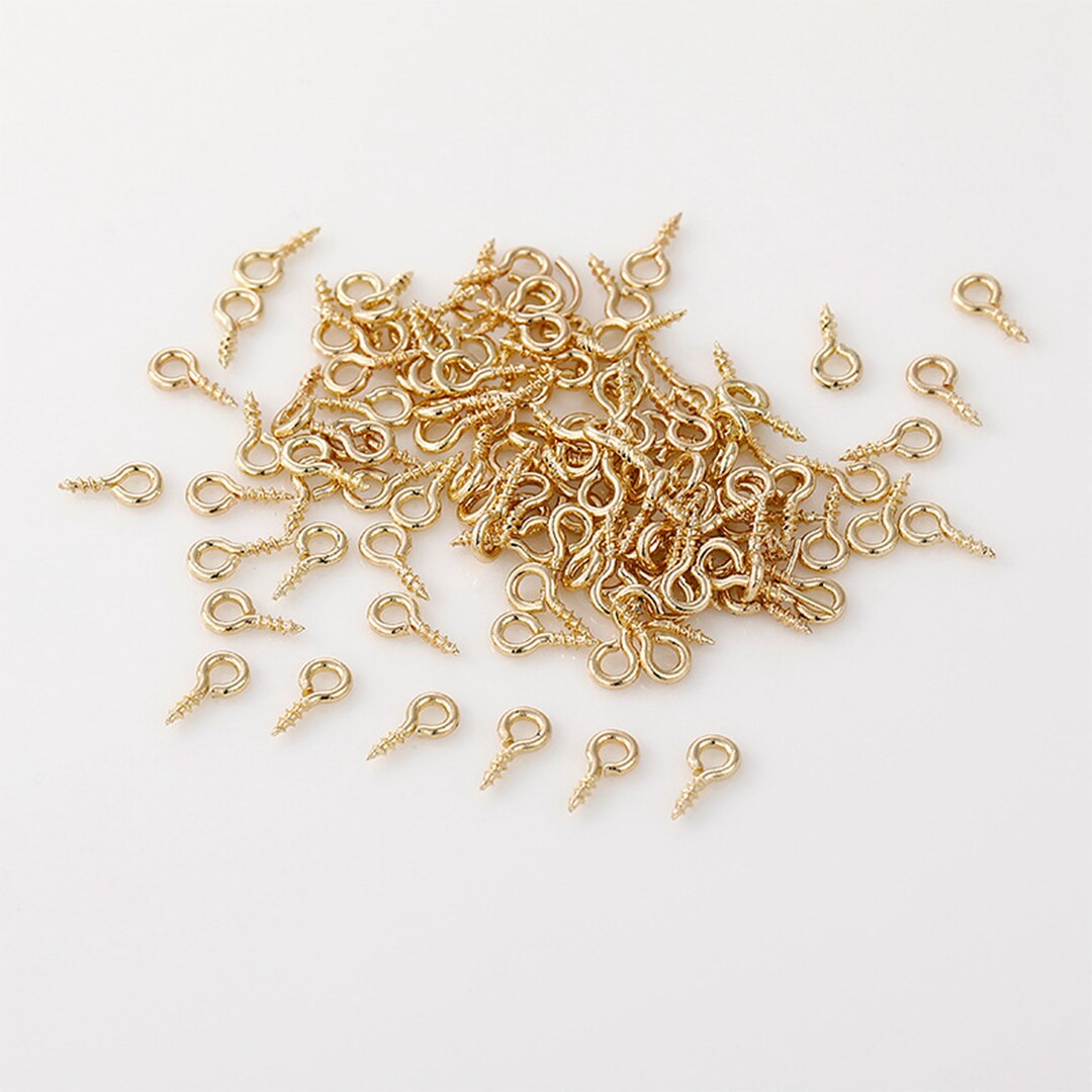 100pcs 14K Gold Plated Screw Eye Pins, Gold Tone Screw Peg Drop for ...