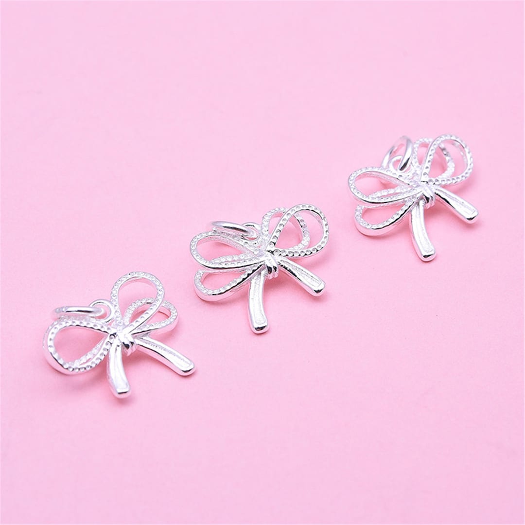 Sterling Silver Bow Charm Pendant, Bow Knot Bracelet, Ribbon Necklace ...