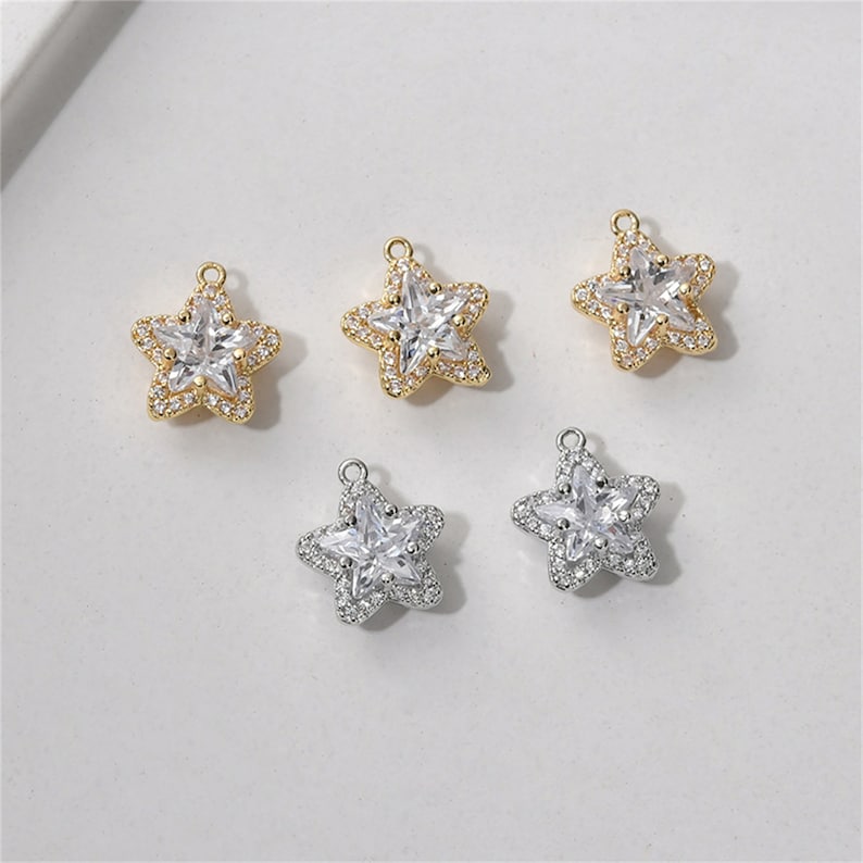 14K Gold Plated CZ Zircon Star Charm Pendant, Celestial Bracelet, Night ...