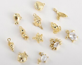 14k Gold Plated Ocean Charm Set,ocean Charms,jewelry Charms,sea Charms ...