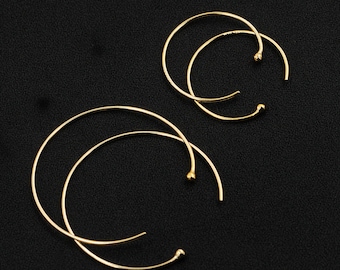 2 Pairs 14K Gold Filled Circle Ear Wires With 3mm Bead, Round Ear Wire ...