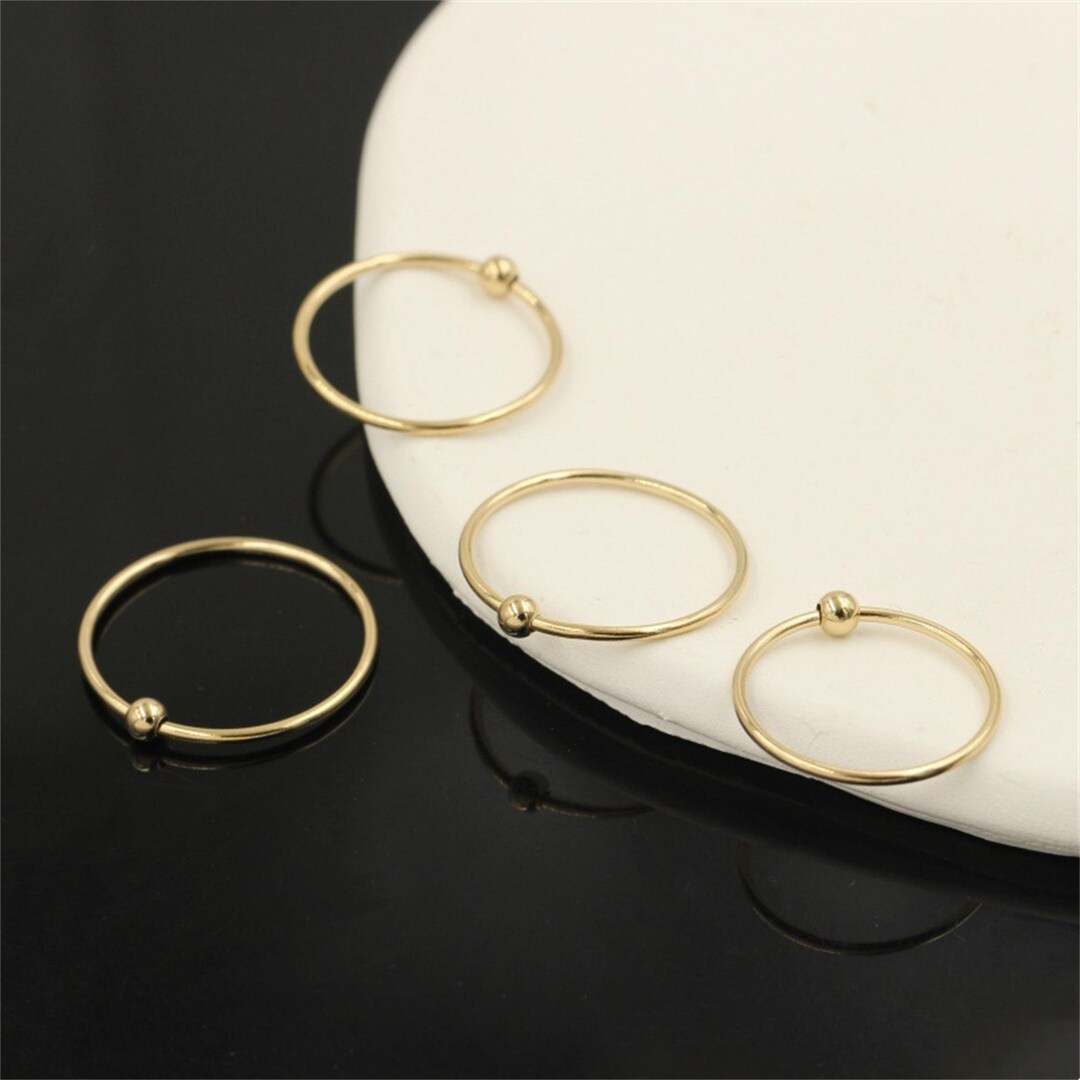 14K Gold Filled Stacking Rings W/ Round Ball Bead, Gold Filled Plain ...