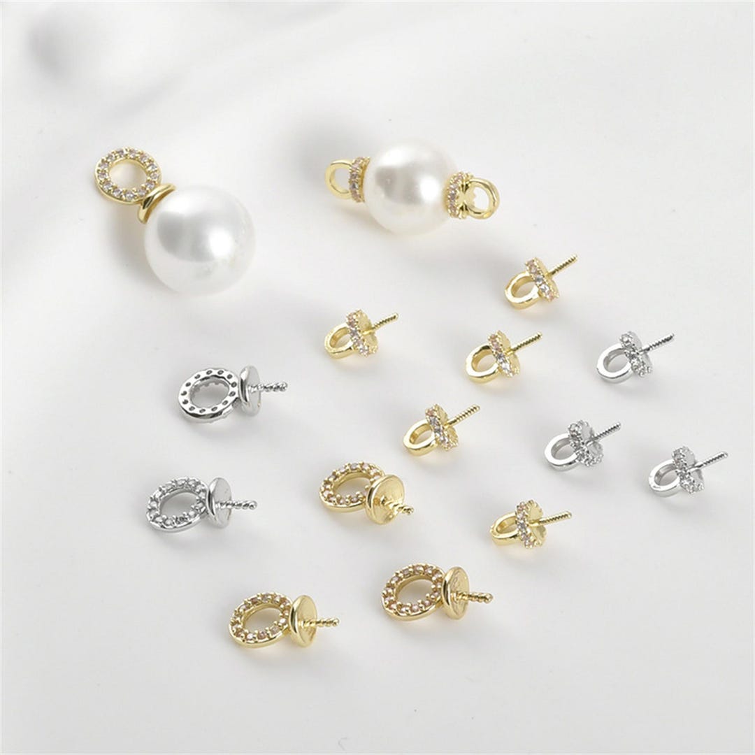 14K Gold Plated Peg Bail Caps, Screw Eye Pin,bead Cap, Pearl Cup and ...