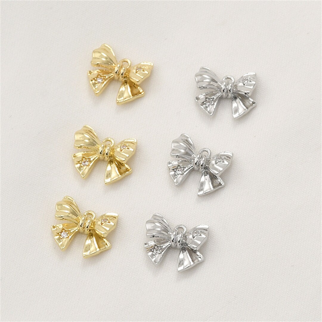 14K Gold Plated Bow Charm Pendant, Bow Knot Bracelet, Ribbon Necklace ...