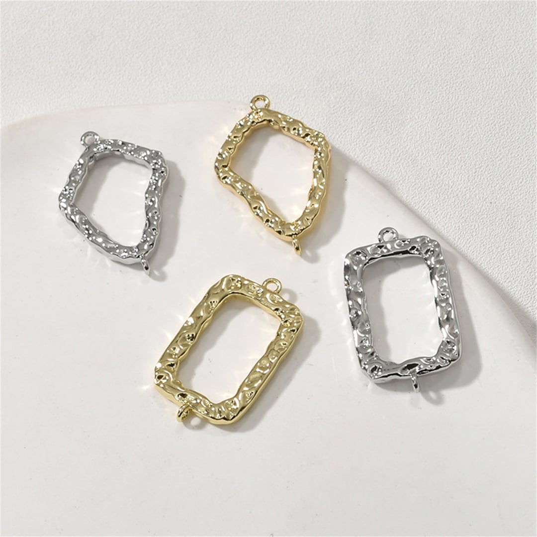 14K Gold Plated Rectangle Connector Charm, Rhombus Bracelet, Hammered ...