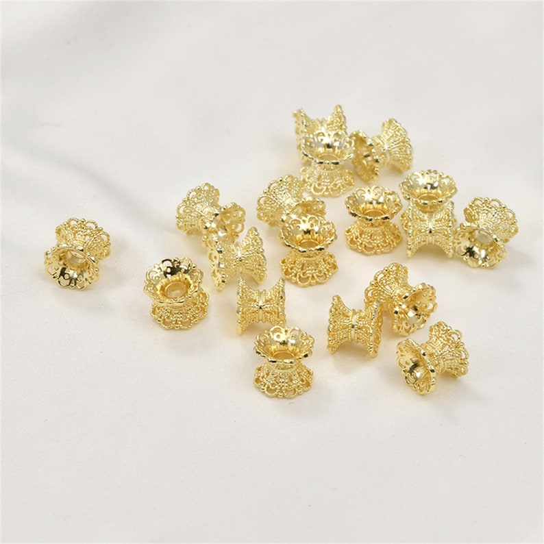 14K Gold Plated Flower Bead Caps, Double Flower Beads Cap for Jewelry ...