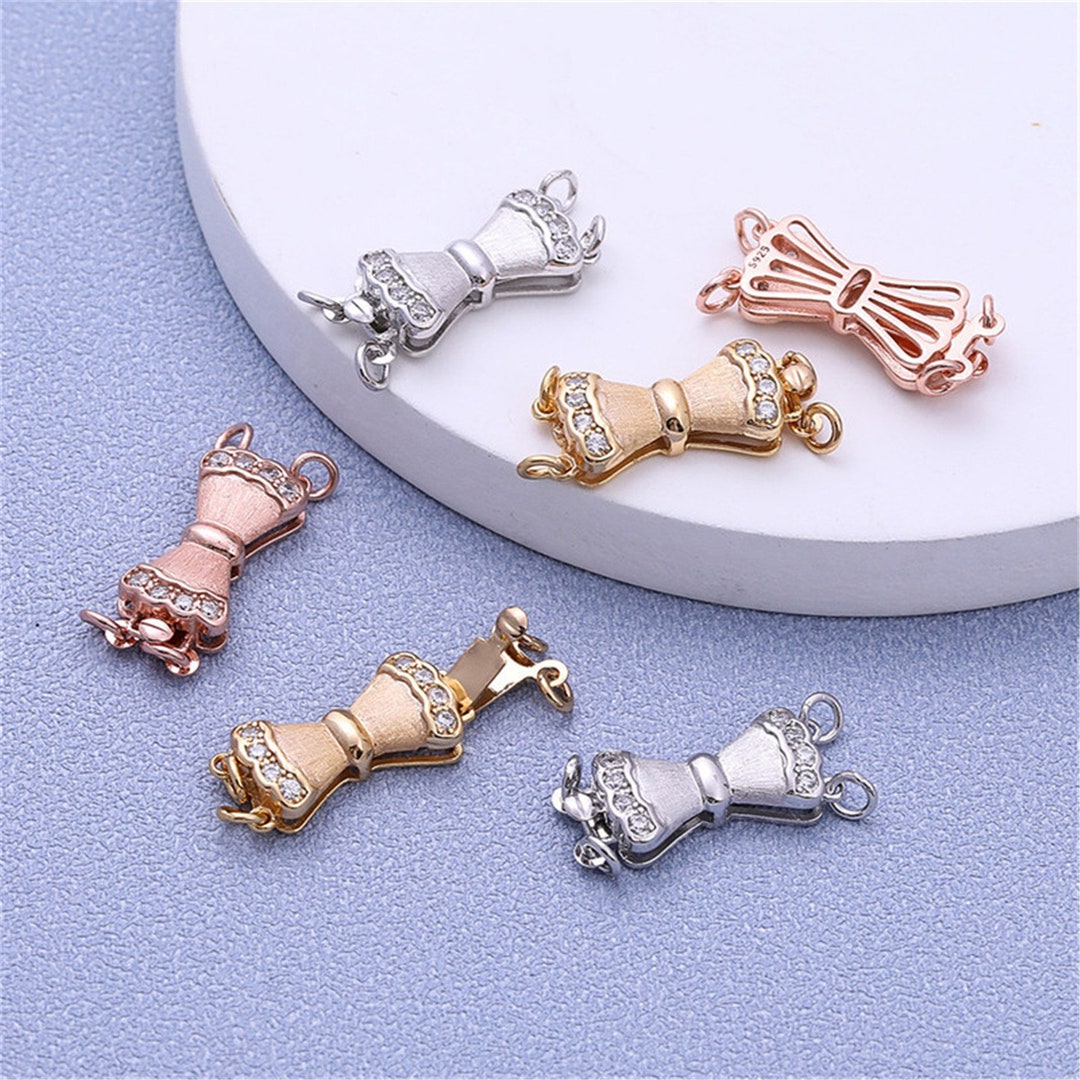 Sterling Silver Bow Tie Clasp W/ CZ Zircon, 925 Silver Box Clasp W/ 2 ...