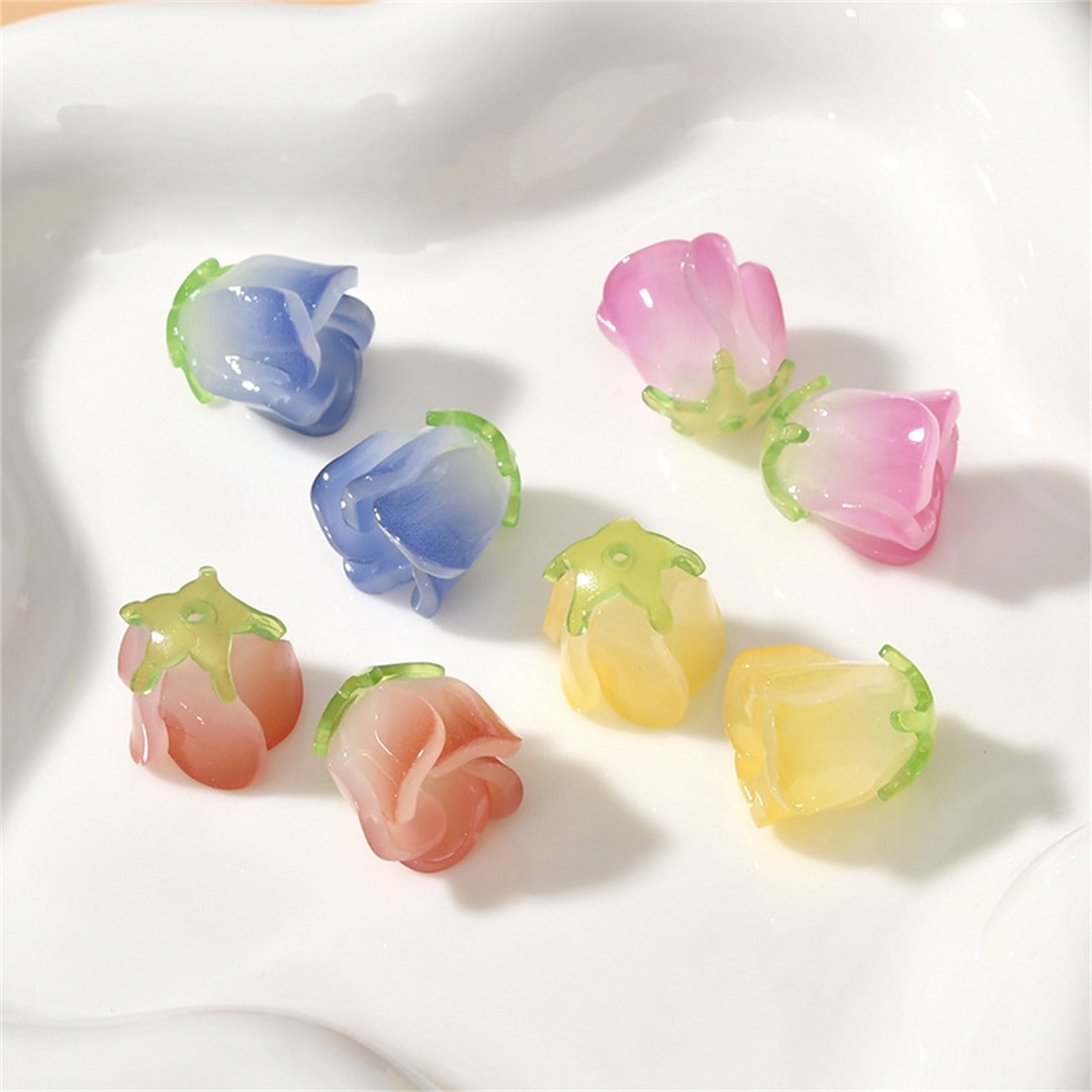 Resin Rose Beads, Flower Bud Bead, Romantic Bead, Valentine Bead ...