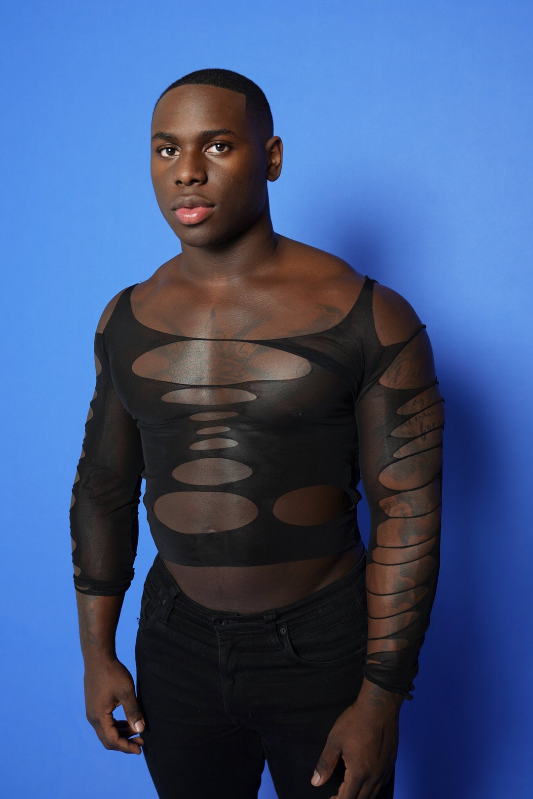 Black Mesh Cutout Shirt - Etsy