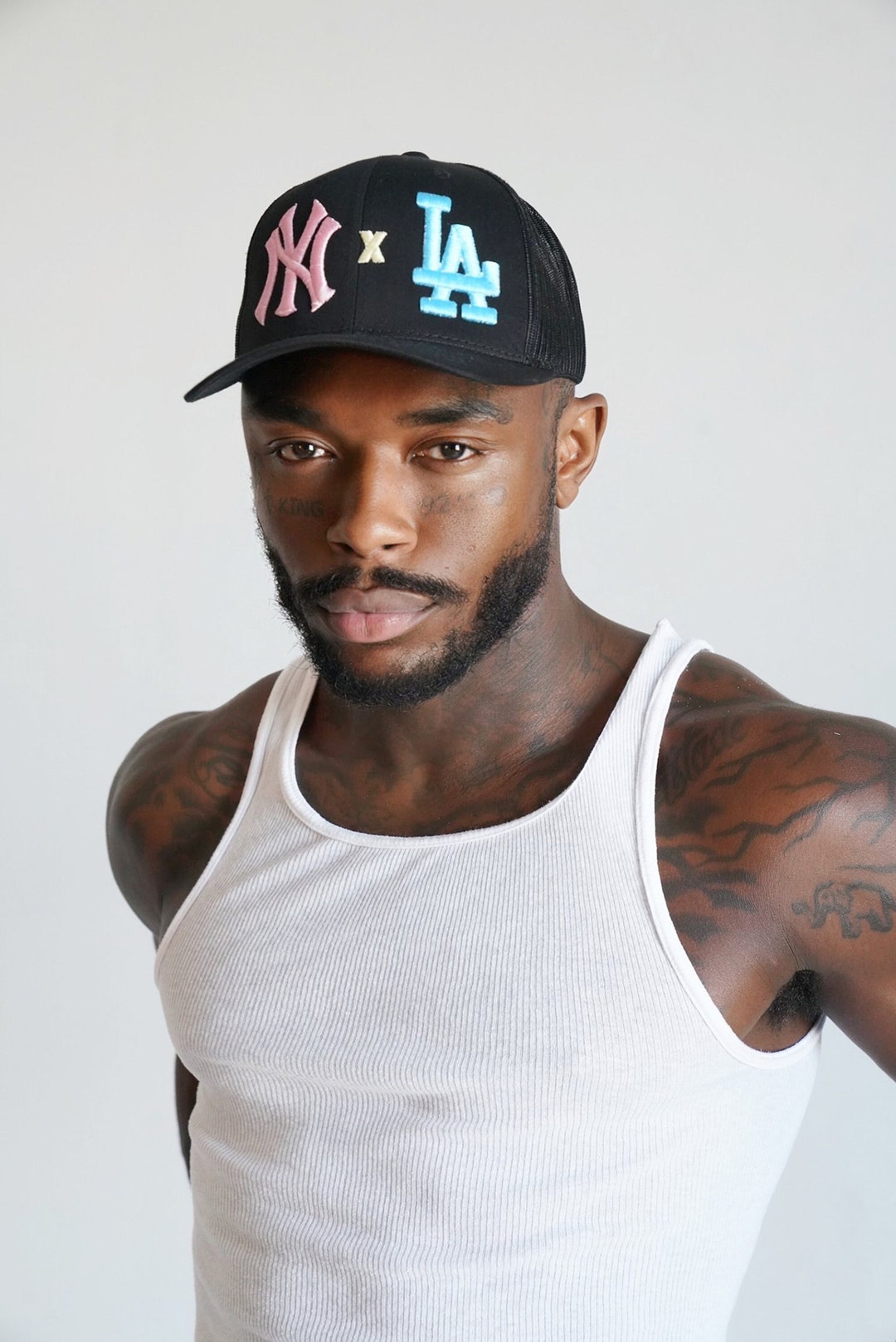 Black Pink NY X Blue LA Trucker Hat - Etsy