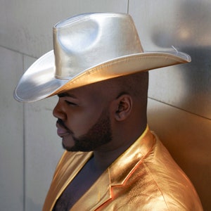 Metallic Silver Wide Brim Cowboy Hat, Space Cowboy Hat, Large Brim ...