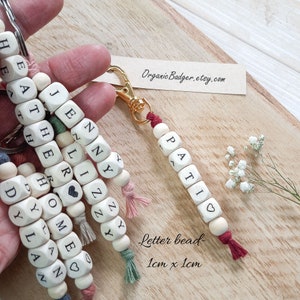 Name Tag Keychain, Wooden Bead Name, Personalized Gift, End of School ...