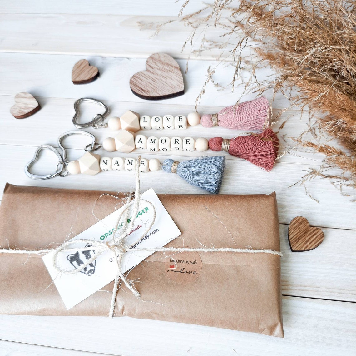 Wood Bead Tassel Keychain Wooden Beads Name Customized | Etsy