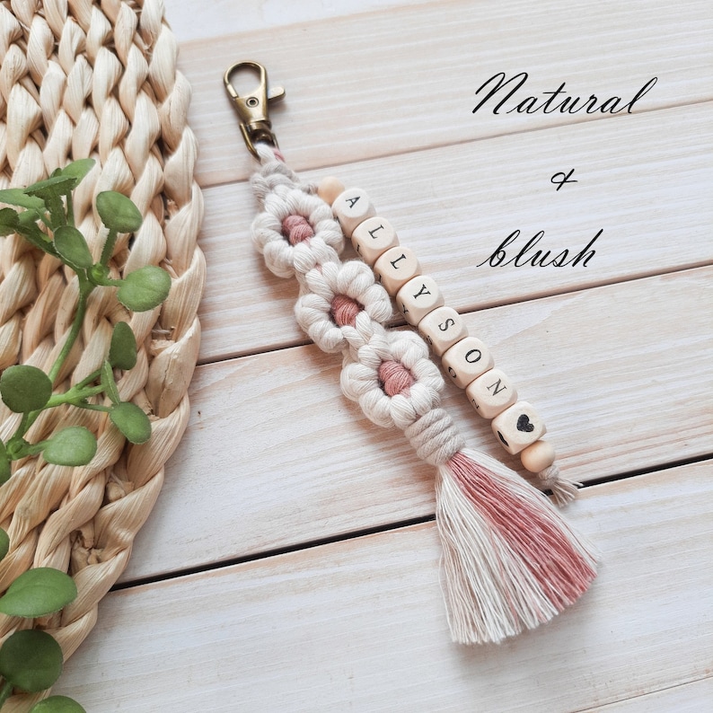 Macrame Flower Keychain With Name Personalized Gifts Mom - Etsy
