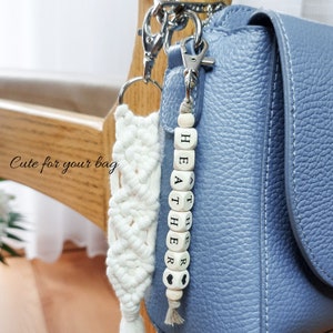 Name Tag Keychain, Wooden Bead Name, Personalized Gift, End of School ...