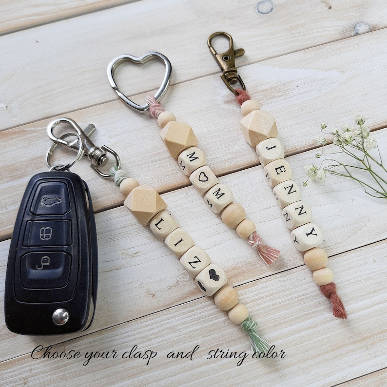 Name Tag, Wooden Bead Name, Personalized Gift, Name Keychain, Gifts for ...