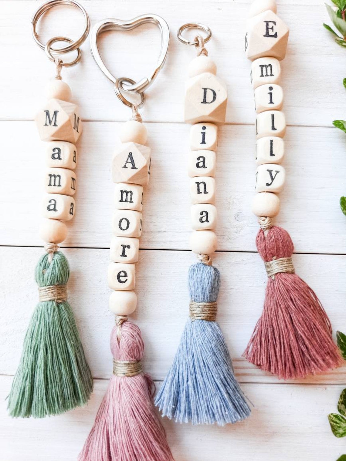 Custom Name Key Chain Wooden Beads Name Customized Keychain | Etsy