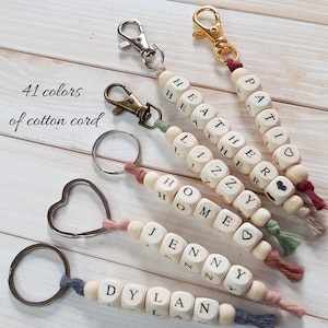 Name Tag Keychain, Wooden Bead Name, Personalized Gift, End of School ...