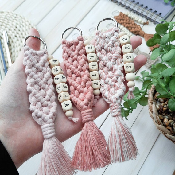 Macrame Keychain With Name Customized Keychain - Etsy