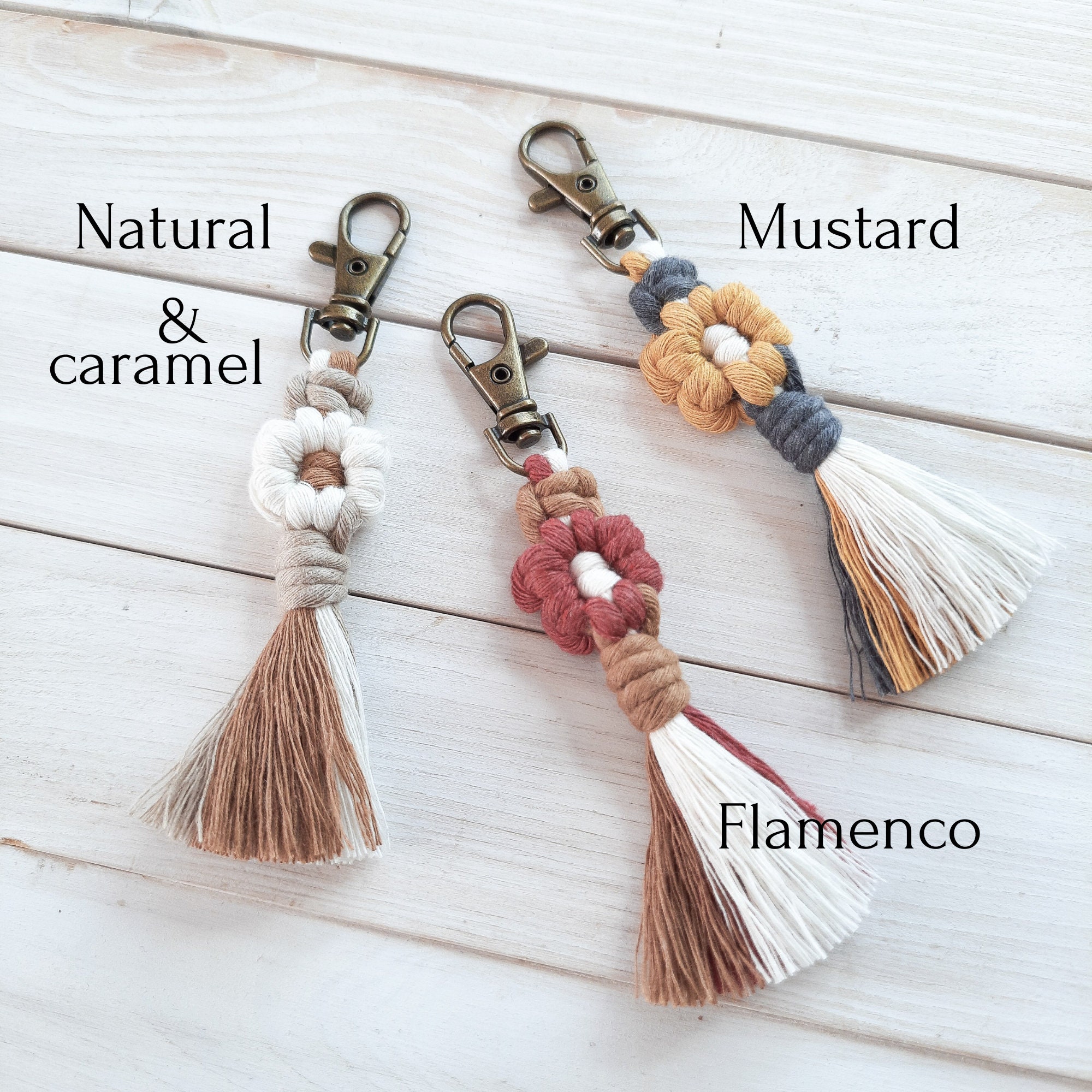 Flower Keychain Macrame Key Chain Boho Charm Key Best Friend Gift Purse ...