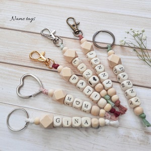 Name Tag, Wooden Bead Name, Personalized Gift, Name Keychain, Gifts for ...