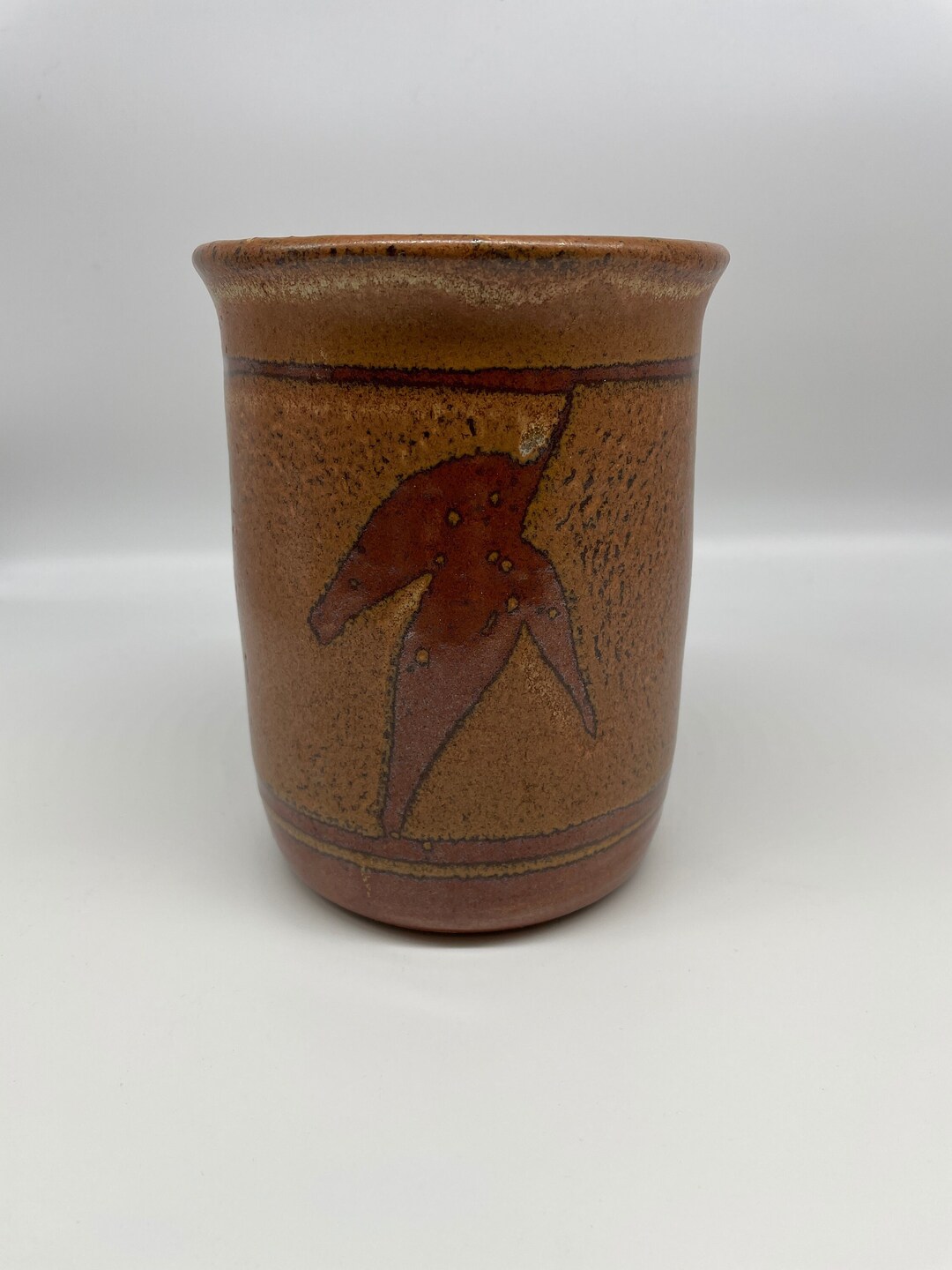 Vintage Stoneware / Ceramic Art Pottery Utensil Crock Red /orange/burnt ...