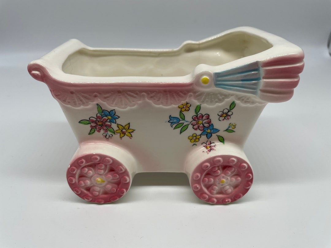 Vintage Pink and Blue Ceramic Baby Carriage Planter - Made in Japan ...