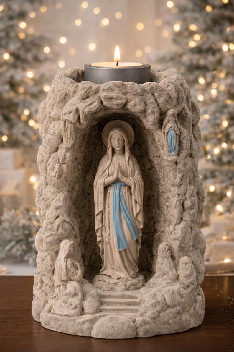 3D Printed Virgin Mary Grotto Tealight Candle Holder STL Printable ...