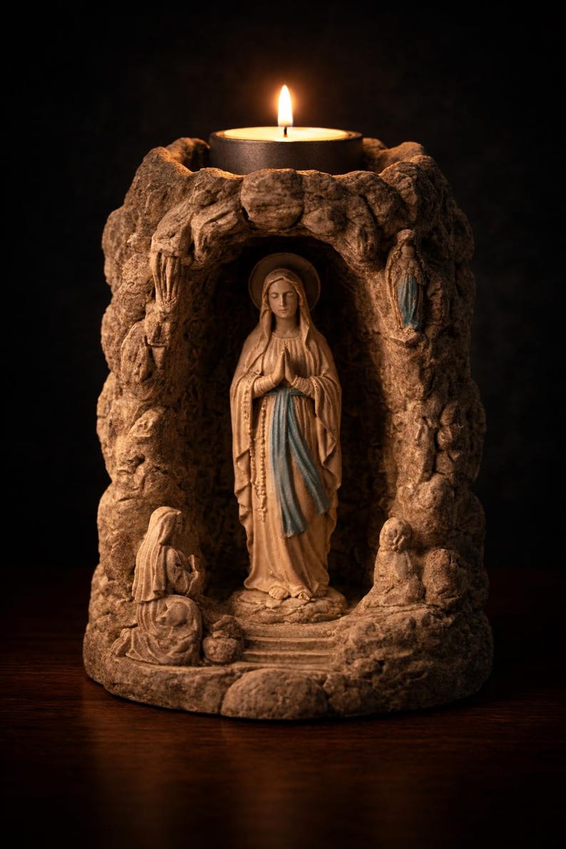 3D Printed Virgin Mary Grotto Tealight Candle Holder STL Printable ...