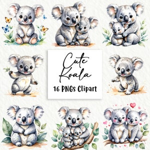 Cute Watercolor Koala Clipart Bundle, 14 High-quality Pngs, Nursery ...
