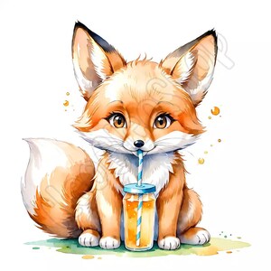 Cute Watercolor Fox Clipart Bundle, 14 High-quality Pngs, Nursery Decor ...