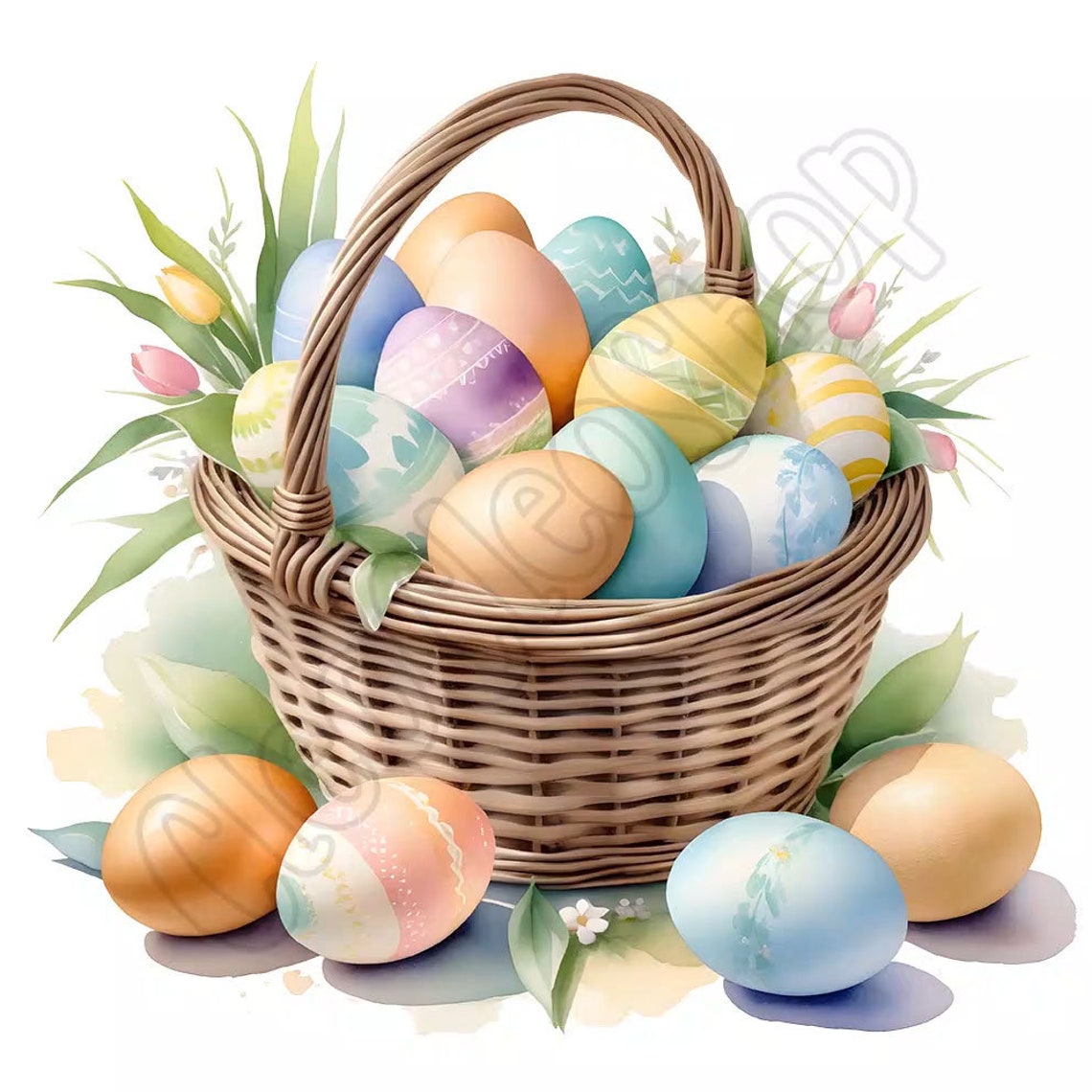 Watercolor Easter Clipart Bundle, 20 High-quality Pngs, Wall Art, Paper ...