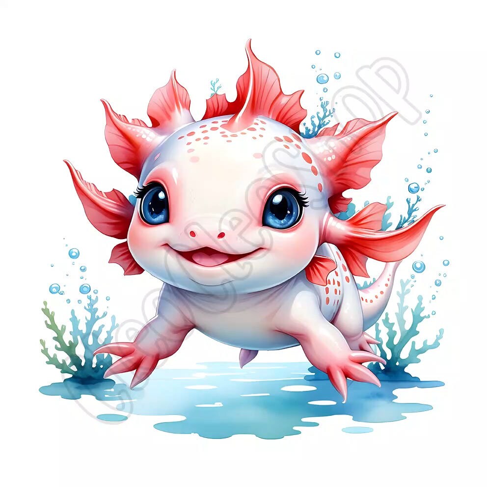 Watercolor Cute Axolotl Clipart Bundle, 12 High-quality Pngs, Wall Art ...