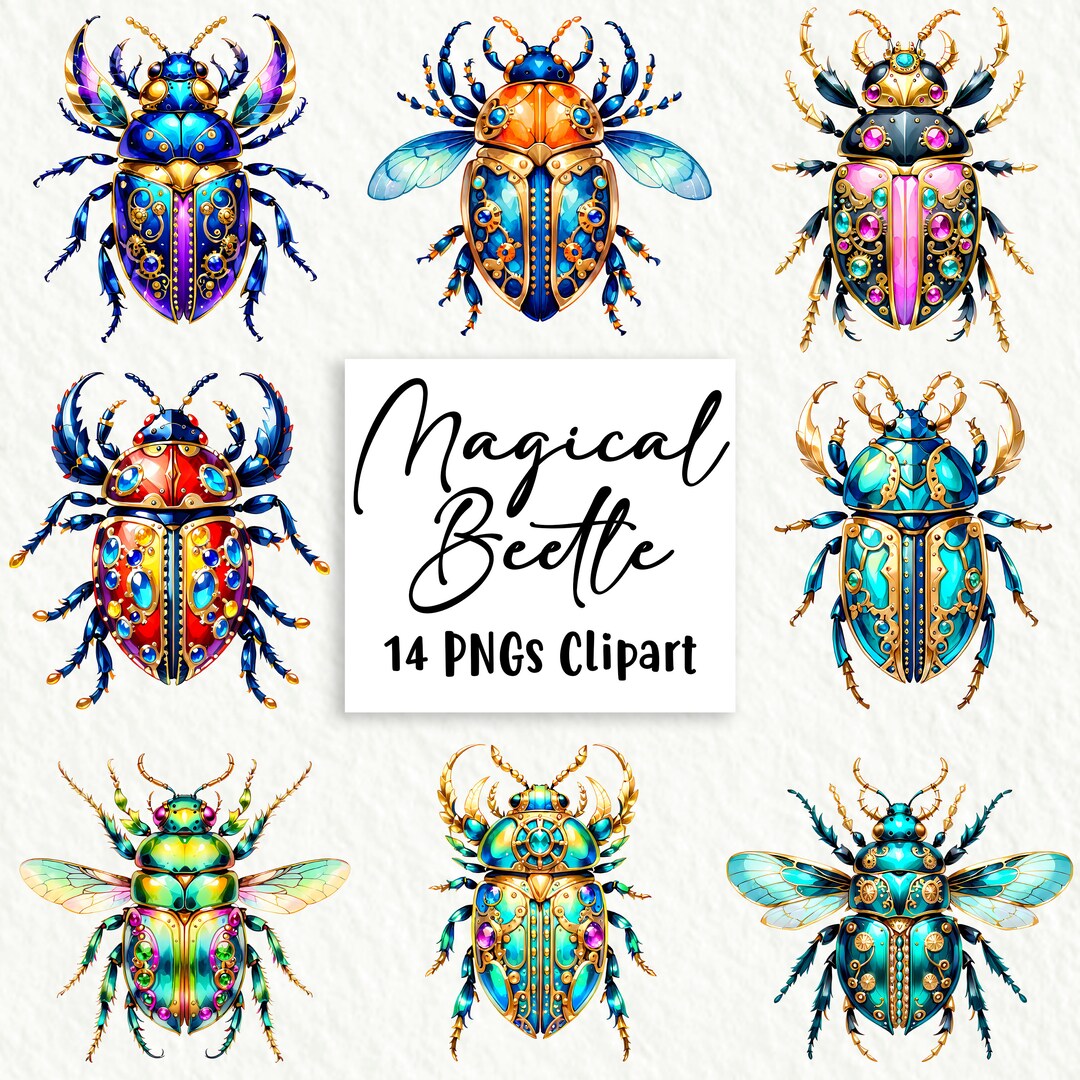 Watercolor Cute Magical Beetle - Clipart Bundle, 14 High-quality Pngs ...