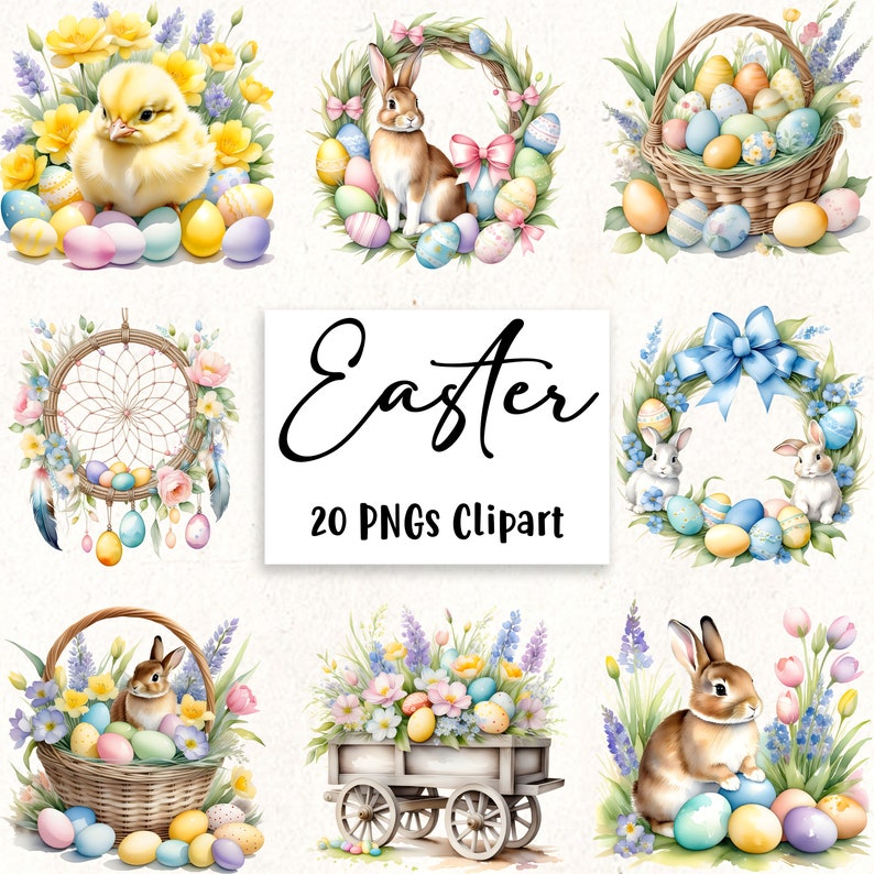 Watercolor Easter Clipart Bundle, 20 High-quality Pngs, Wall Art, Paper ...