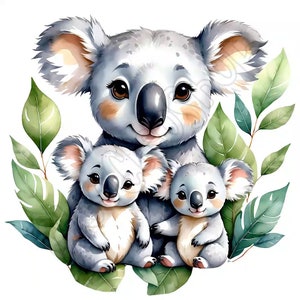 Cute Watercolor Koala Clipart Bundle, 14 High-quality Pngs, Nursery ...