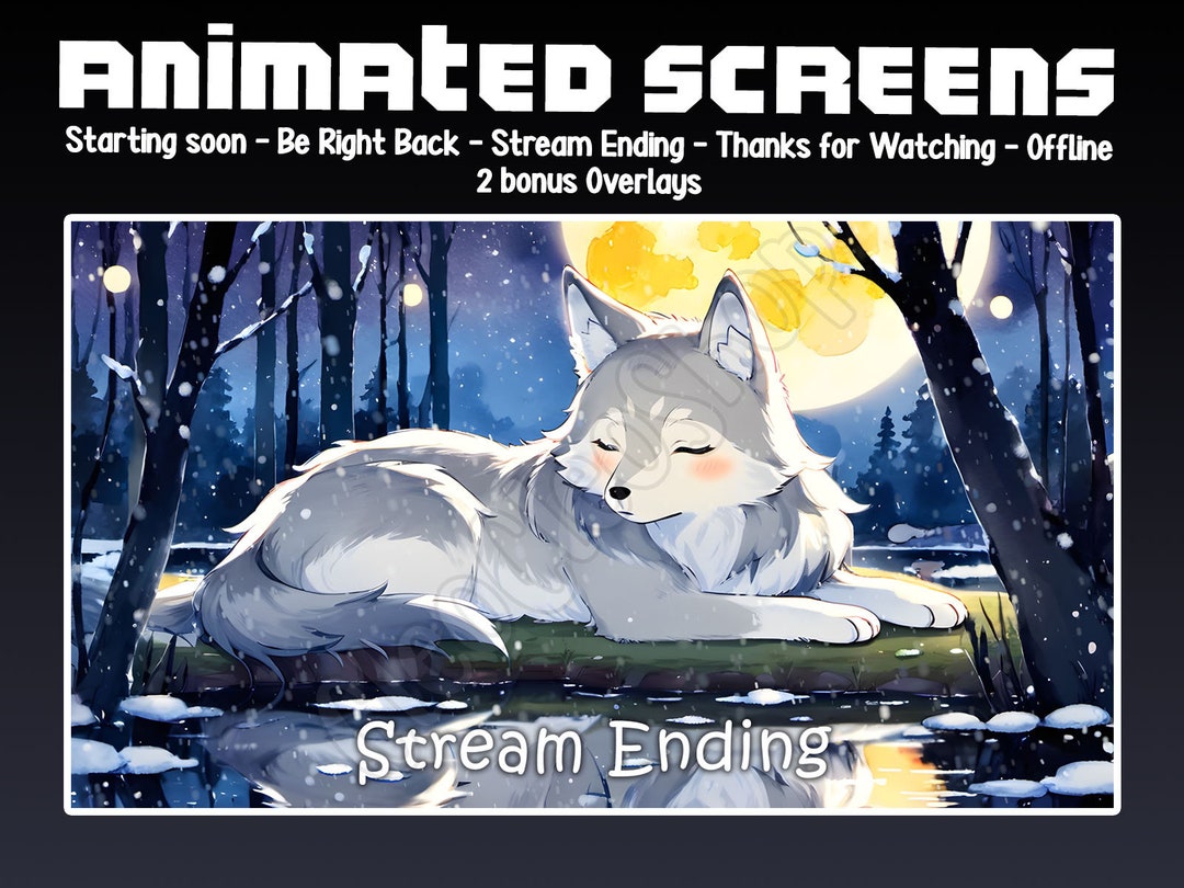 Cute Wolf Animated Snowing Twitch Stream 5 Screens and 2 Overlays ...
