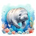 Watercolor Cute Manatee Clipart Bundle, 18 High-quality Pngs, Wall Art ...