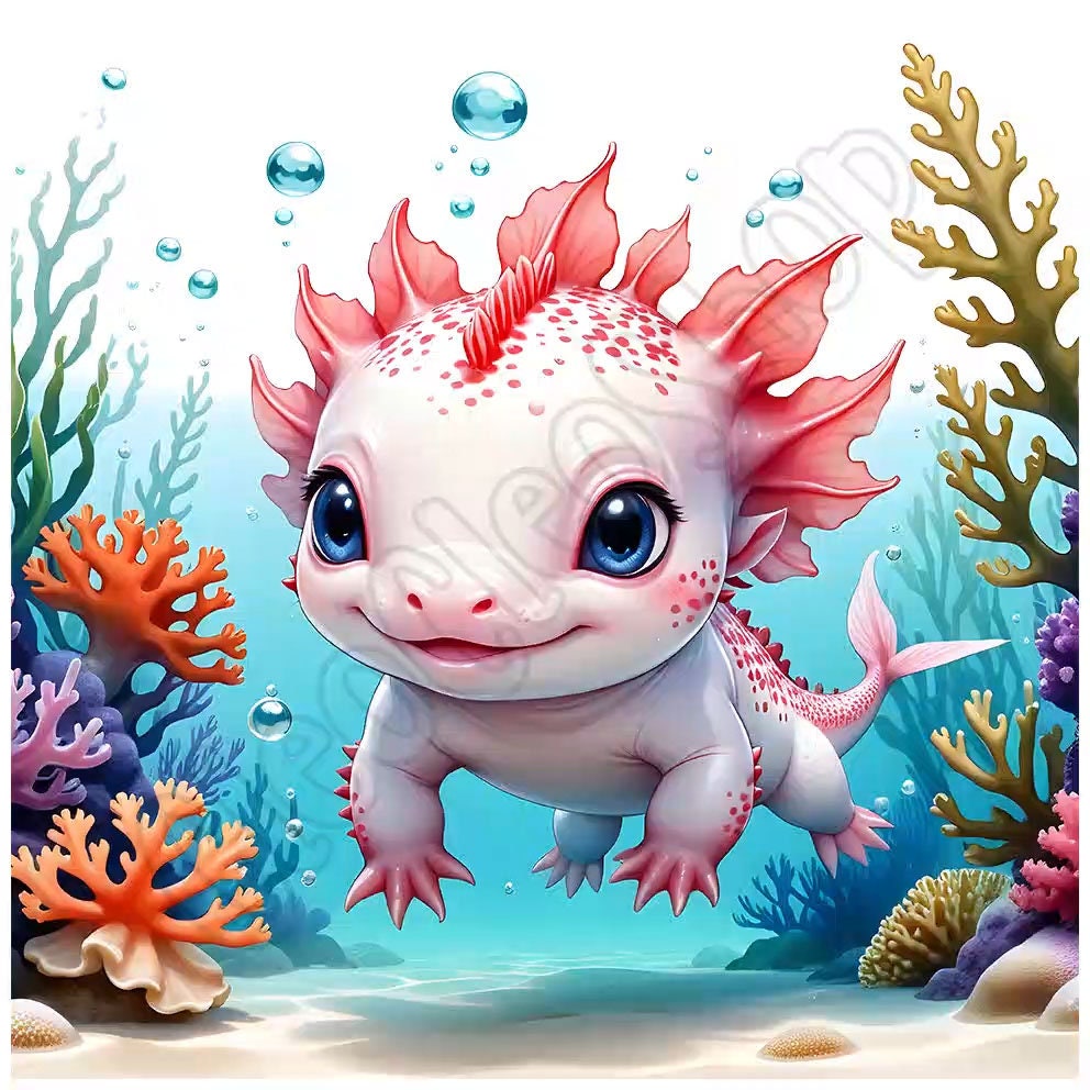 Watercolor Cute Axolotl Clipart Bundle, 12 High-quality Pngs, Wall Art ...