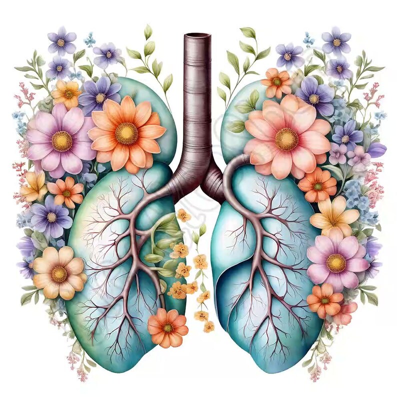 Cute Watercolor Floral Lungs Clipart Bundle, 14 High-quality Pngs, Wall ...