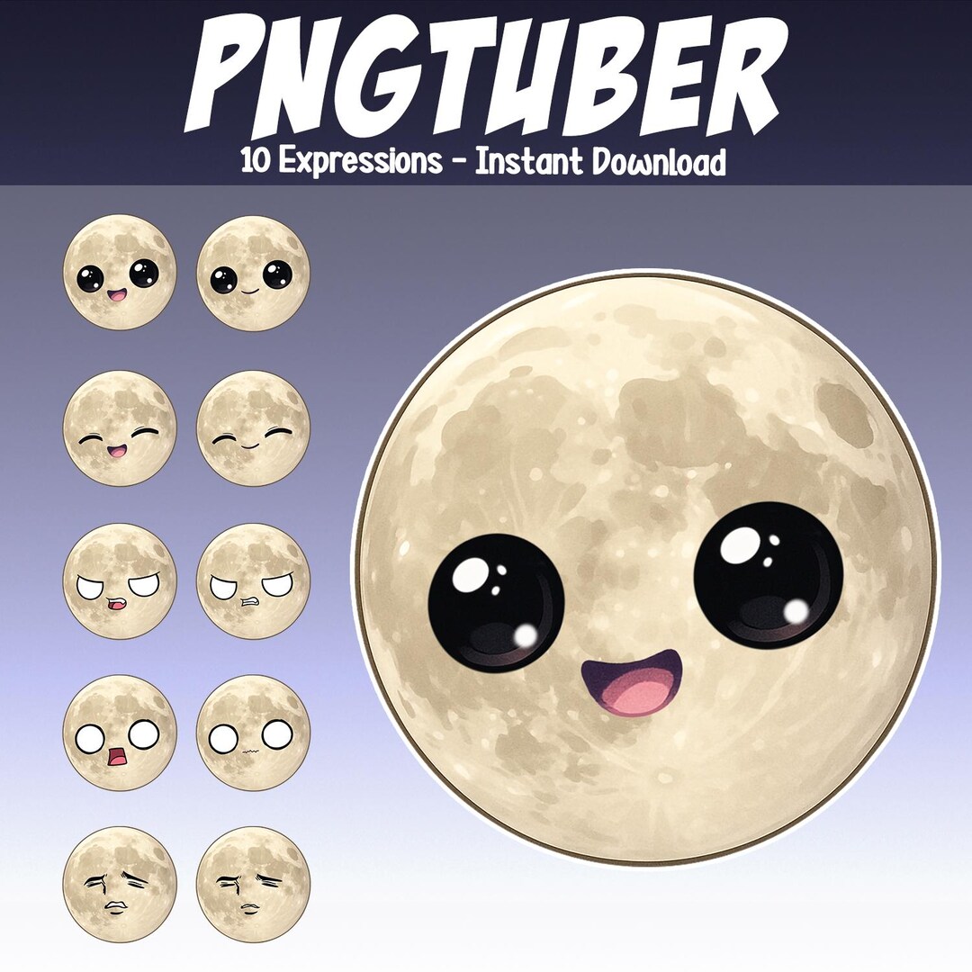 Cute Moon Pngtuber - Animated Vtuber Stream - 10 Expressions - Giftuber ...