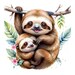 Watercolor Cute Sloth Clipart Bundle, 14 High-quality Pngs, Wall Art ...