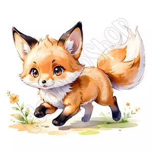 Cute Watercolor Fox Clipart Bundle, 14 High-quality Pngs, Nursery Decor ...