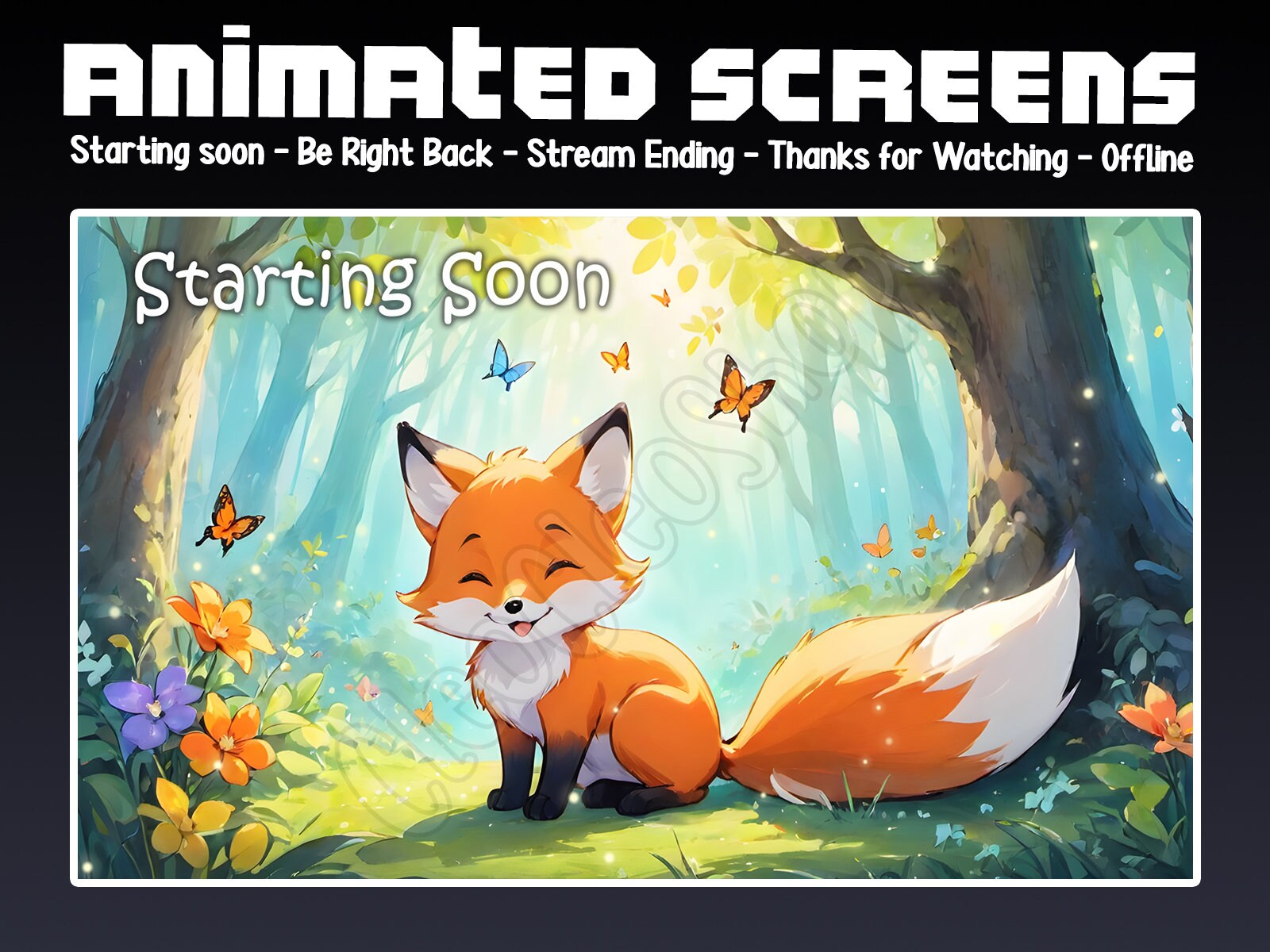 Cute Fox Animated Twitch Overlay Stream Screens 5 Scenes Animated ...
