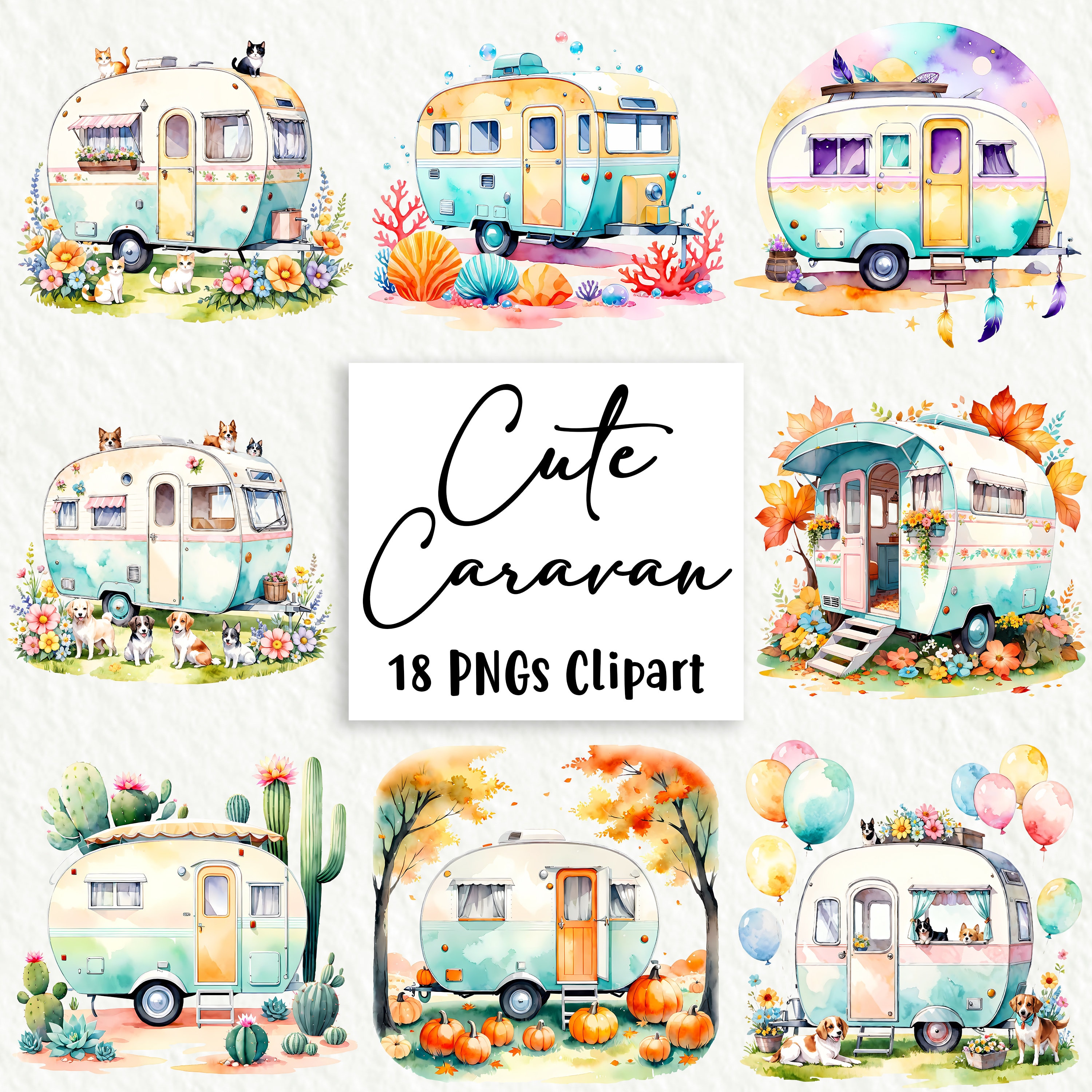 Watercolor Creative Caravan - Clipart Bundle, 18 High-quality Pngs ...