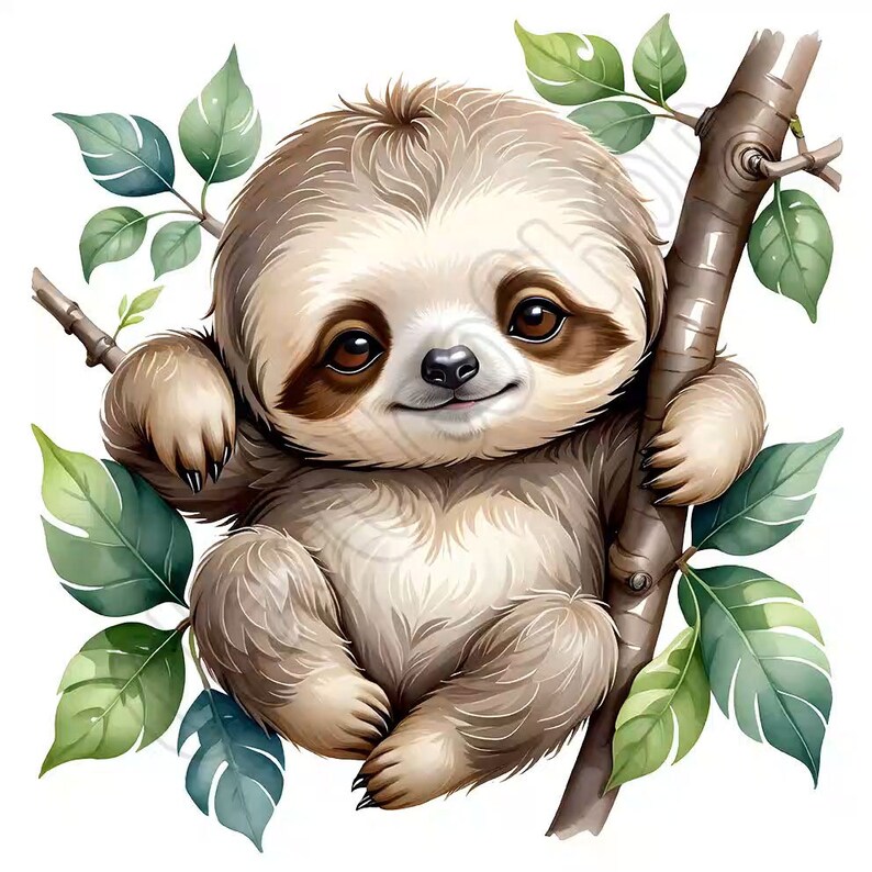 Watercolor Cute Sloth Clipart Bundle, 14 High-quality Pngs, Wall Art ...