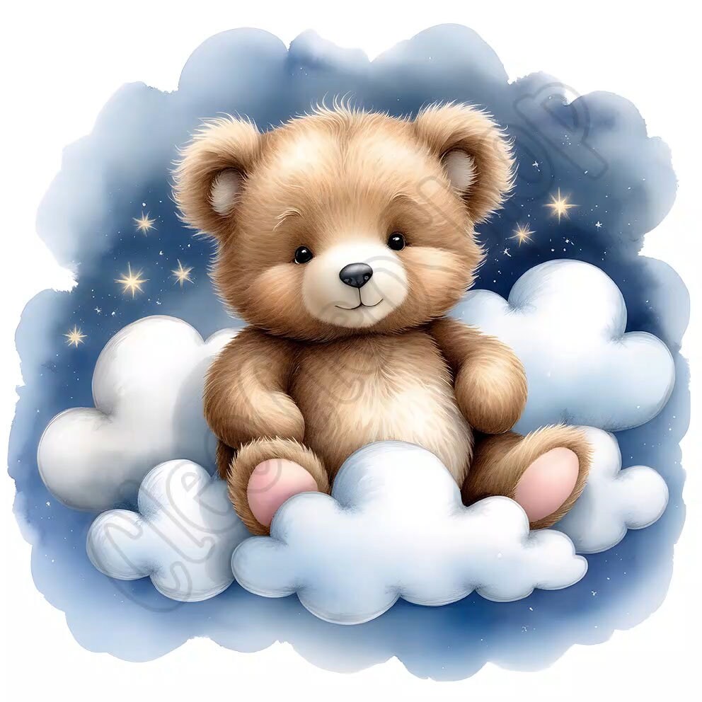 Watercolor Cute Teddy Bear Clipart Bundle, 18 High-quality Pngs, Wall ...
