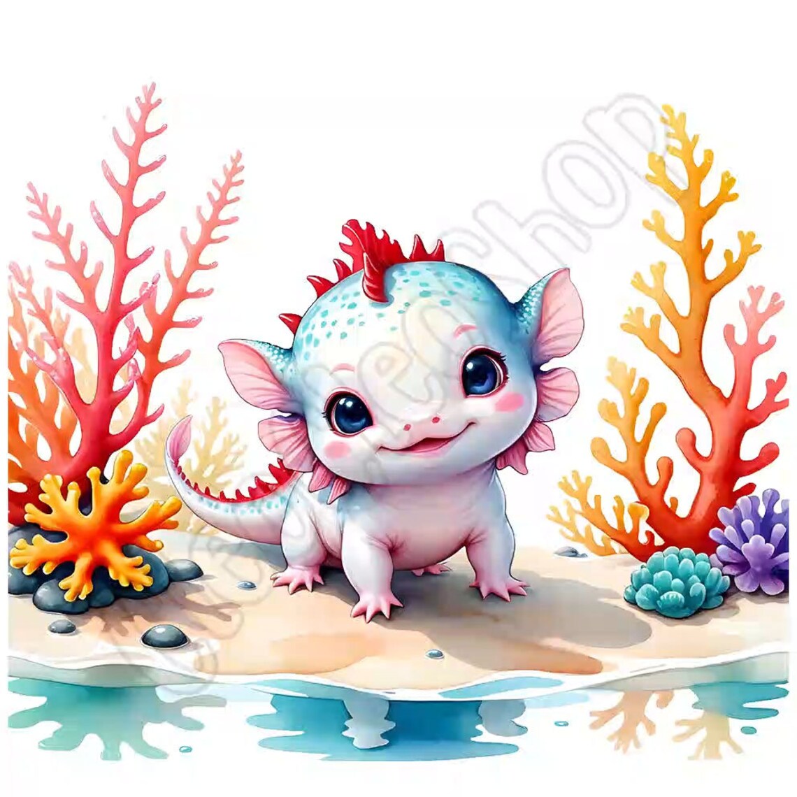 Watercolor Cute Axolotl Clipart Bundle, 12 High-quality Pngs, Wall Art ...